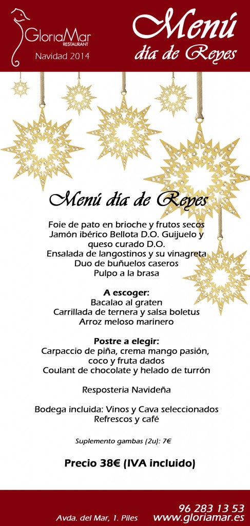 Menú día de Reyes - Grupo Gloriamar
